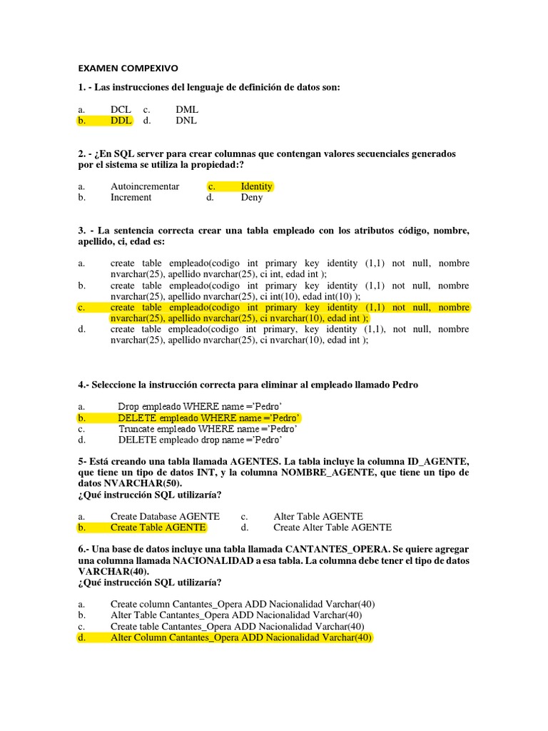 Banco de Preguntas Lenguaje SQL Ing William Adriano-Semi Lleno | PDF ... Banco de Preguntas Lenguaje SQL Ing William Adriano-Semi Lleno | PDF ...