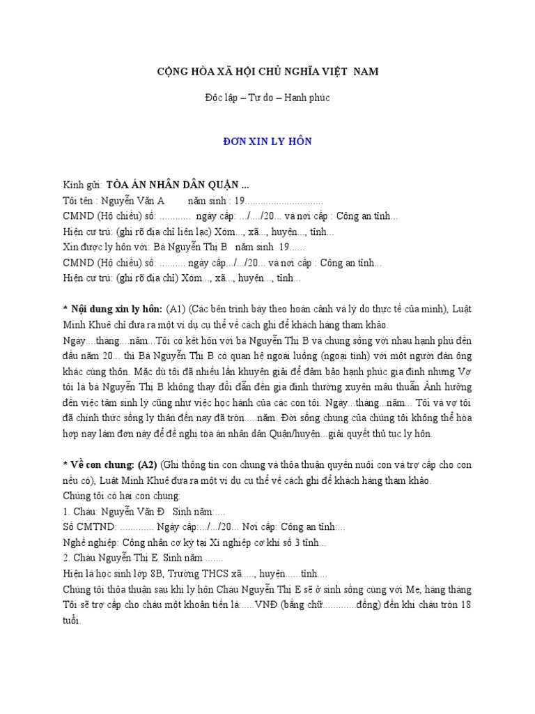 Mau Don Xin Ly Hon Chi Tiet | PDF