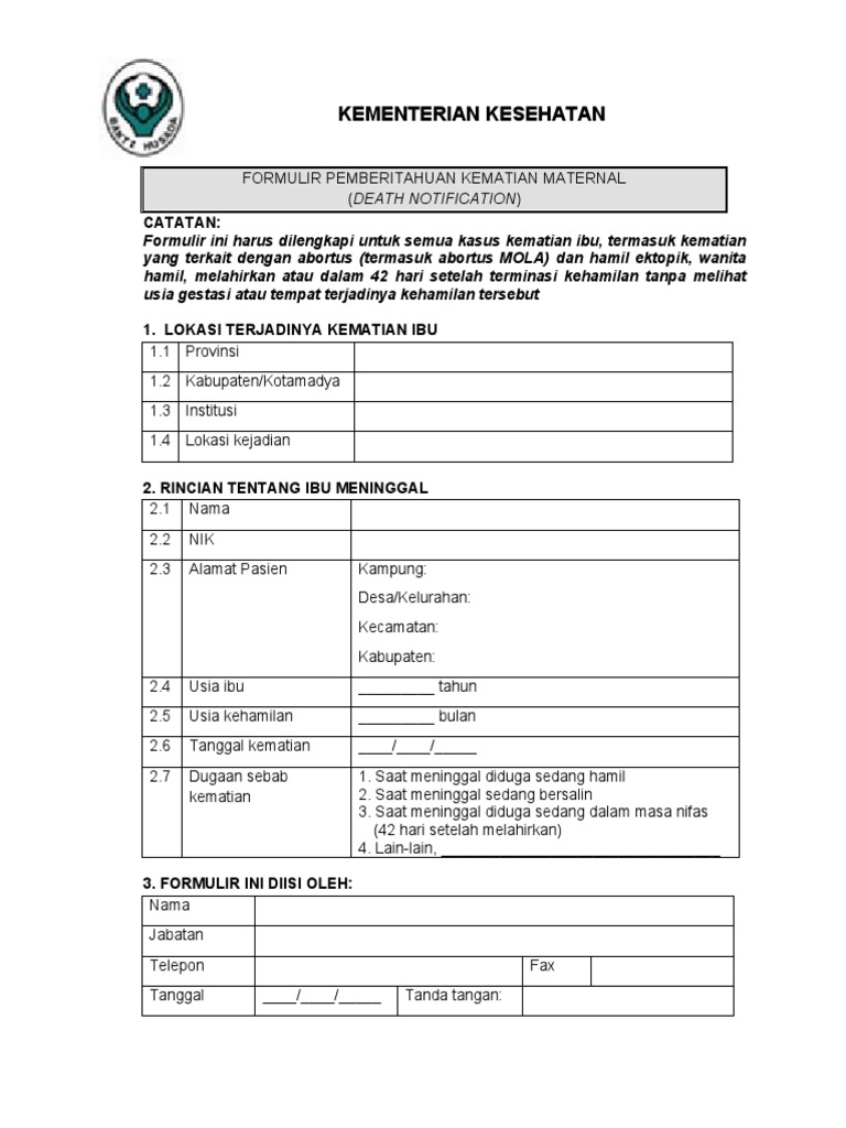 Form 4 - Notifikasi Kematian Ibu - 300317 | PDF