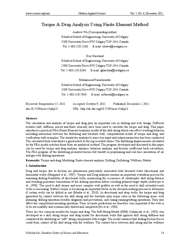 Torque & Drag FEA Analysis Guide | PDF | Finite Element Method | Rotation Around A Fixed Axis