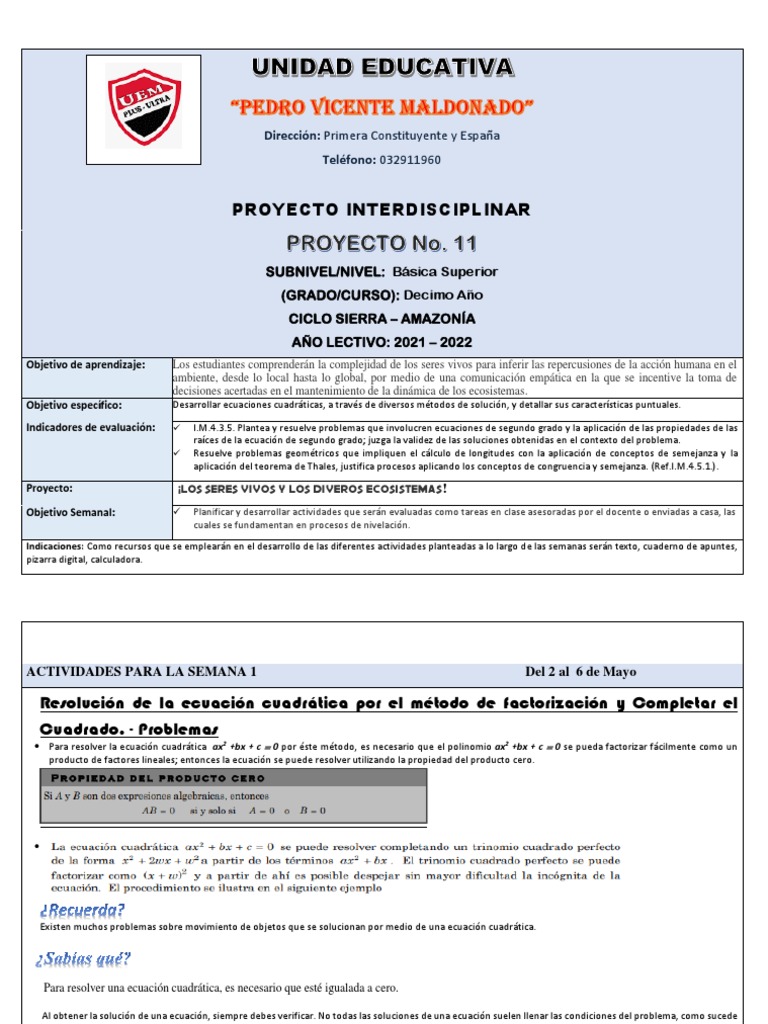 Proyecto Disciplinar P11 | PDF | Ecuación cuadrática | Ecuaciones