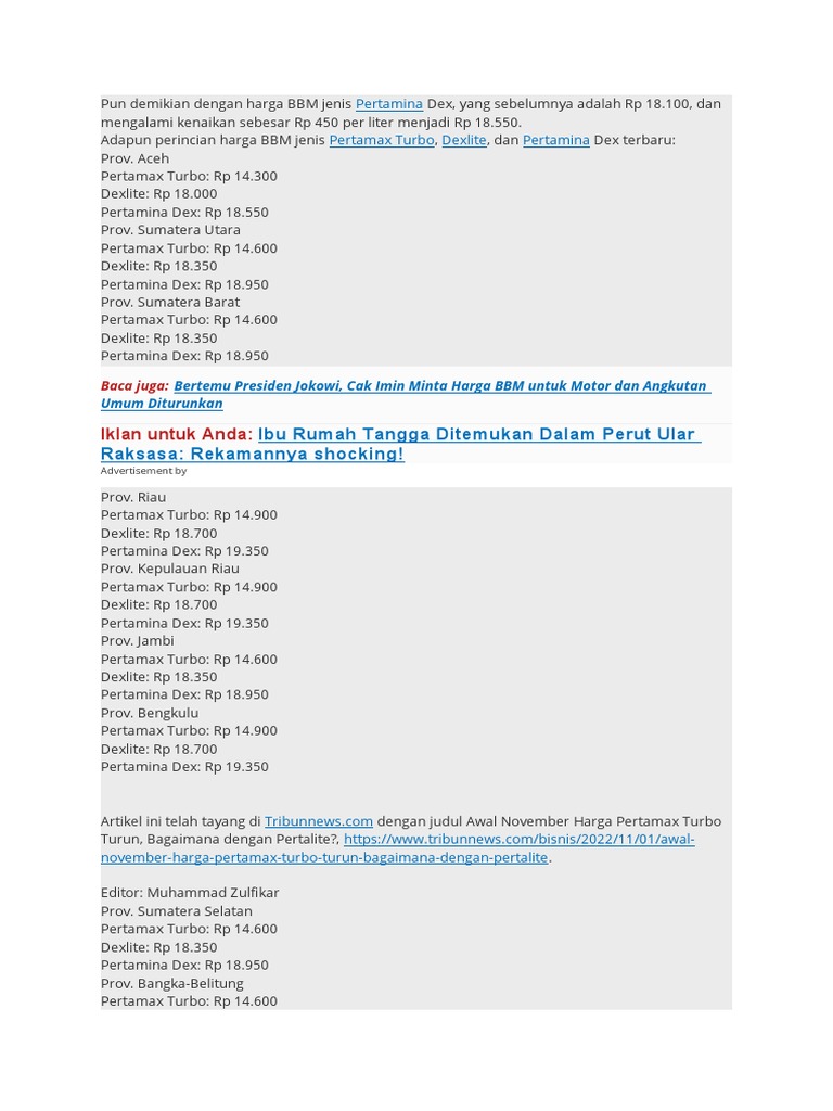 Pun Demikian Dengan Harga BBM Jenis | PDF
