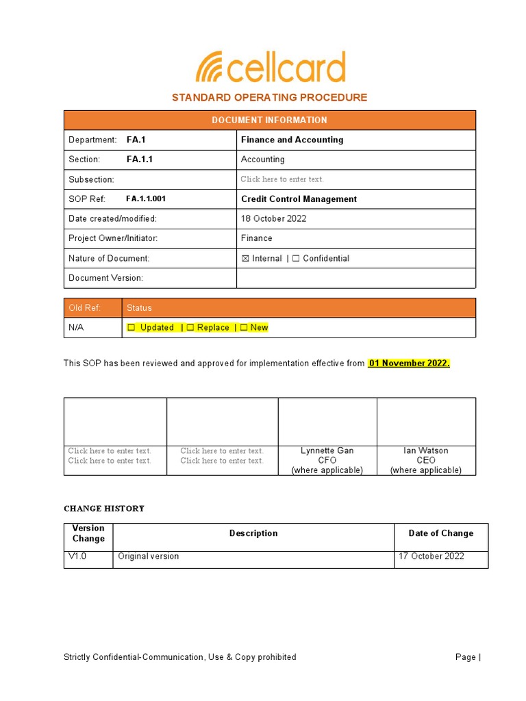 Credit Control Procedures SOP | PDF | Confidentiality | Information ...