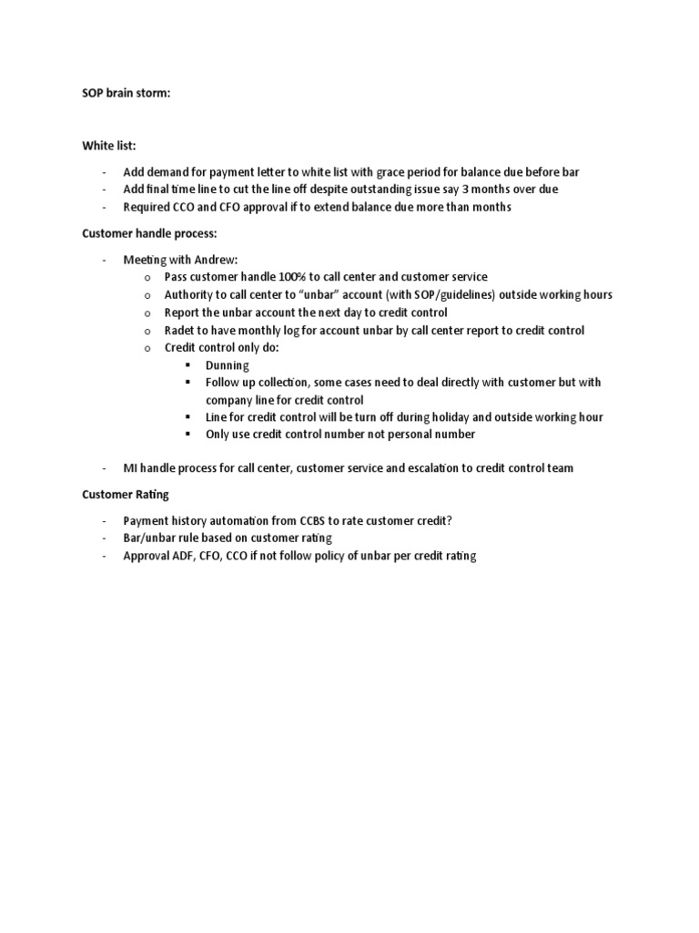 Credit Control - SOP Brainstorm | PDF