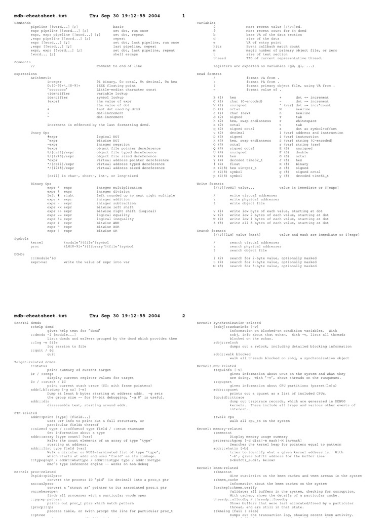 MDB Cheatsheet | PDF | Thread (Computing) | Cpu Cache