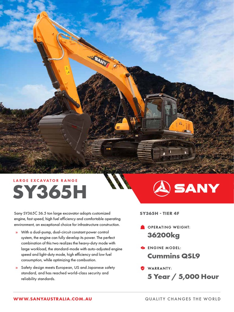 Sany SY365H Excavator Specs & Features | PDF | Engines | Transport