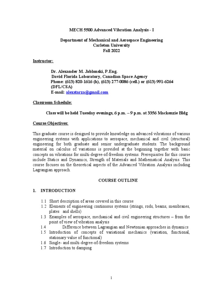 Advanced Vibration Analysis Course | PDF | Calculus Of Variations ...