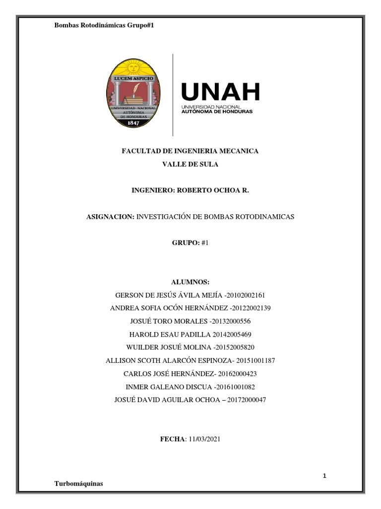 Bombas Rotodinámicas Grupo#1: Características y Tipos | PDF | Bomba ...