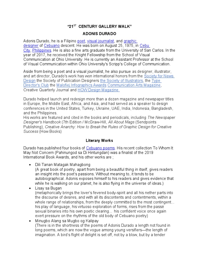 21ST Century Gallery Walk Region 7 | PDF | Art | Poetry