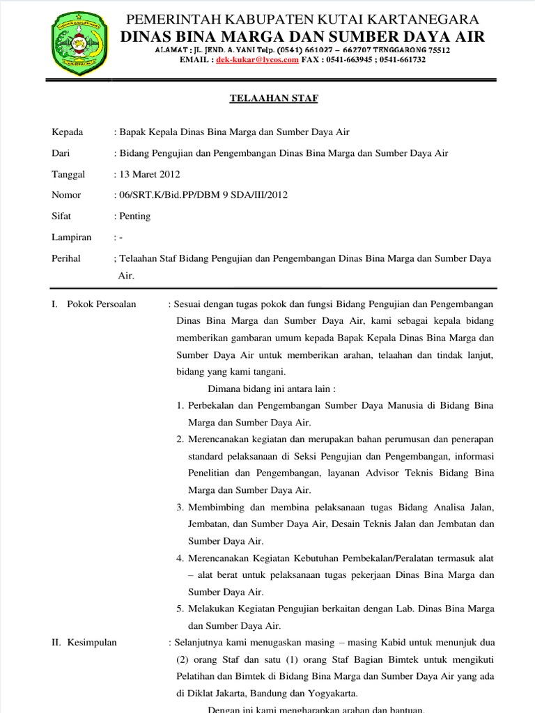 Contoh Telaahan Staf | PDF