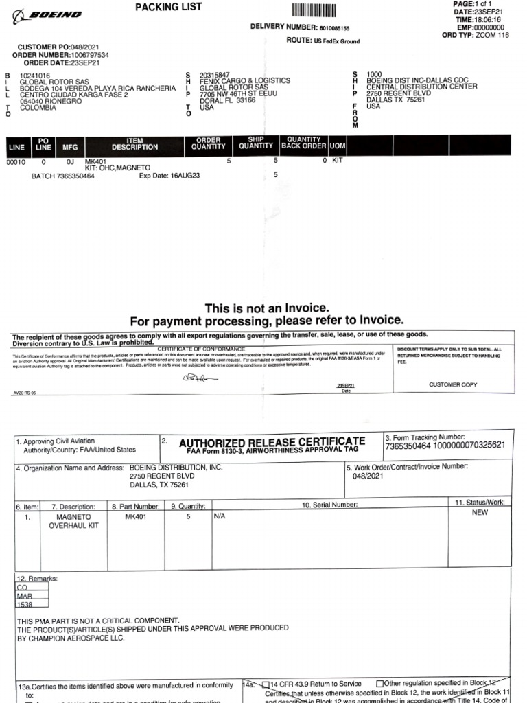 FAA Form 8130-3 packing list | PDF | Federal Aviation Administration ...
