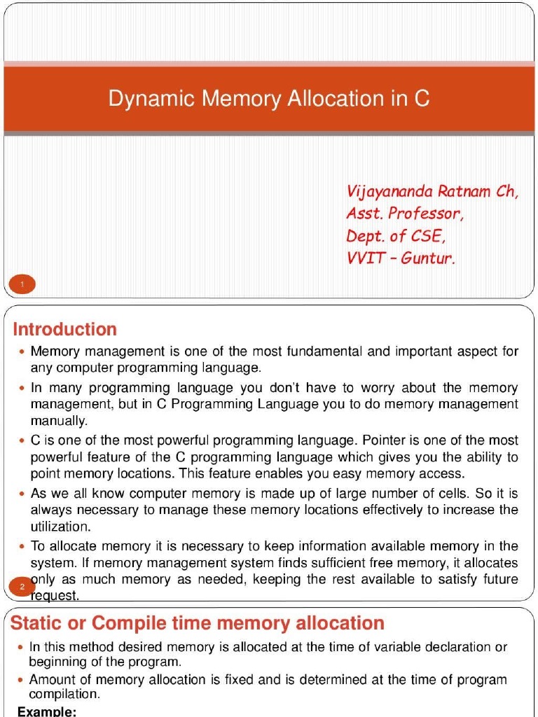 Dynamic Memory Allocation in C 248002033 | PDF