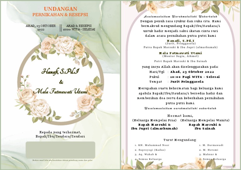 Contoh Surat Undangan Resepsi Pernikahan | PDF