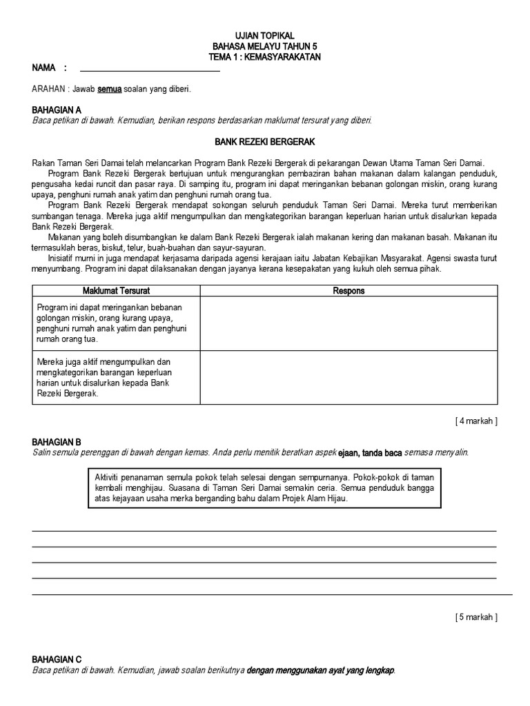 Ujian Topikal Tema 1 Tahun 5 Pdf