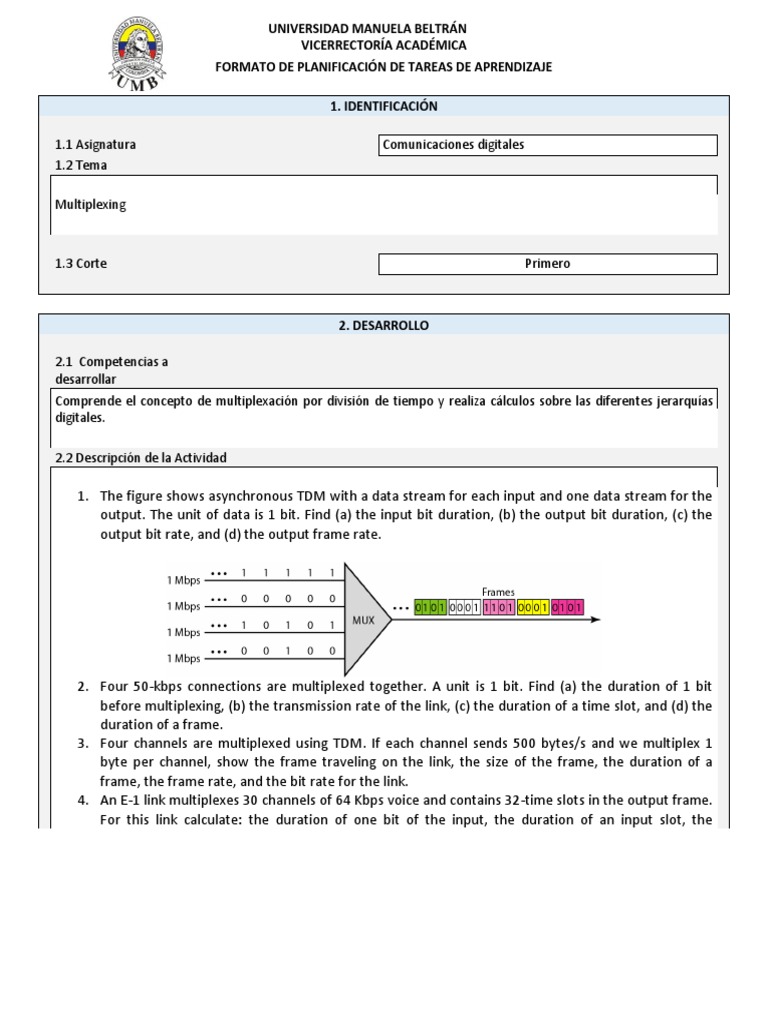 Com Digitales 2c2 Multiplexing Pdf Bit Rate Multiplexing