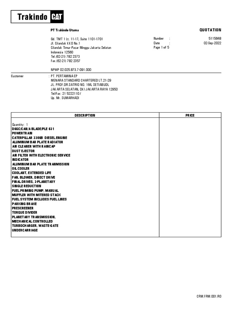 Penawaran Unit D6GC PT - PERTAMINA EP RAMBA | PDF | Engines | Horsepower