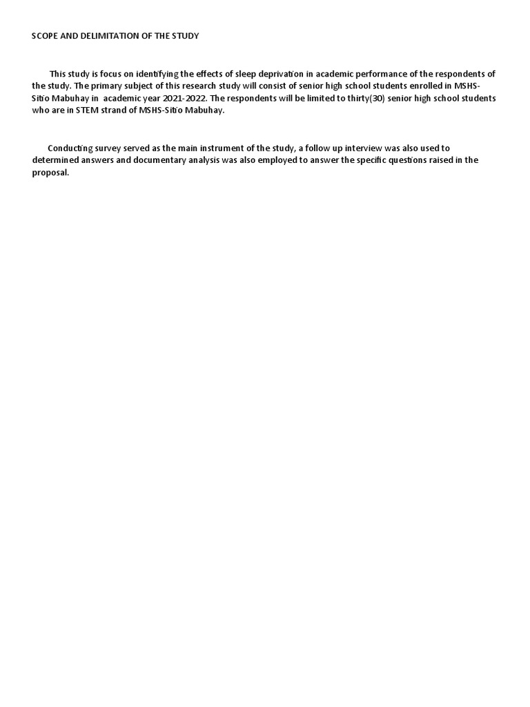 Scope and Delimitation of The Study | PDF