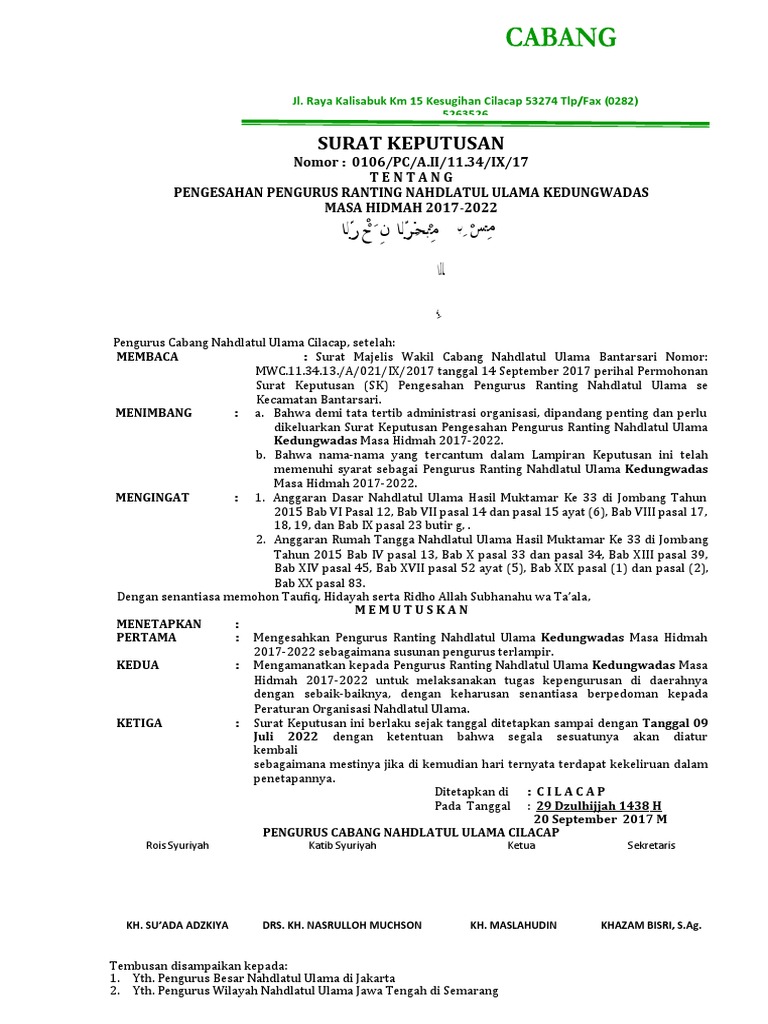 Contoh SK Ranting Nu | PDF