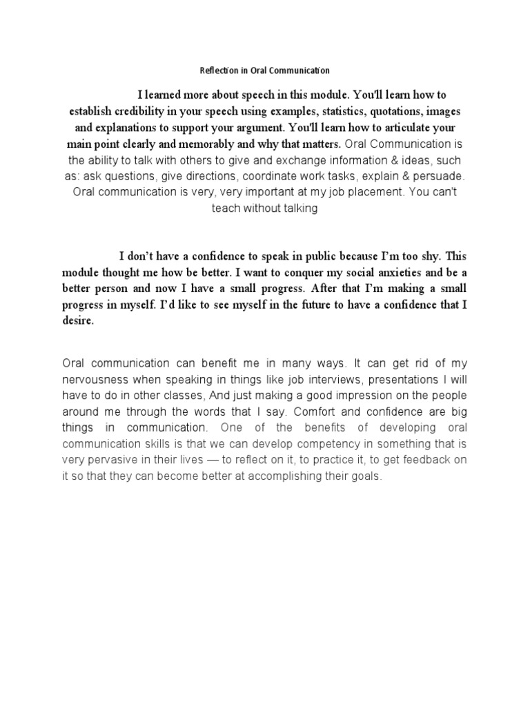 Reflection in COMM ORAL | PDF | Communication | Conversation