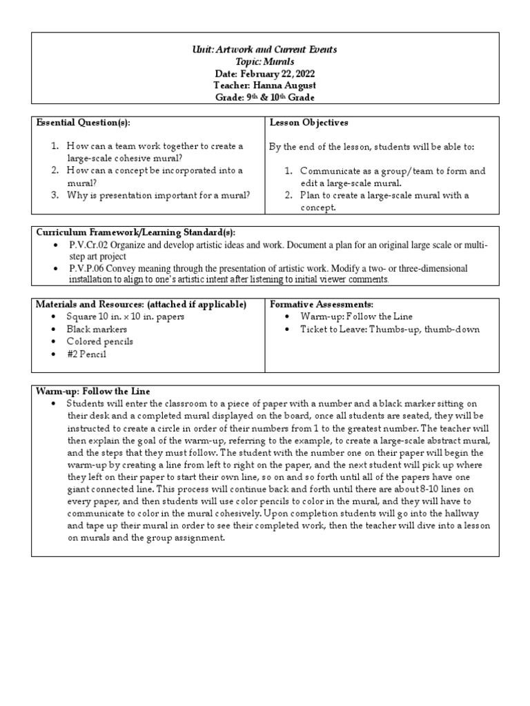 Lesson Plan Mural - August | PDF | Teachers | Pedagogy