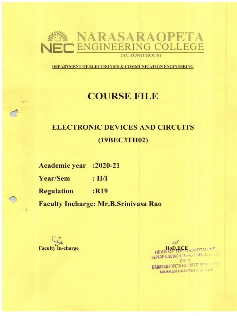 Course Material Electronic Devices and Circuits 1 | PDF