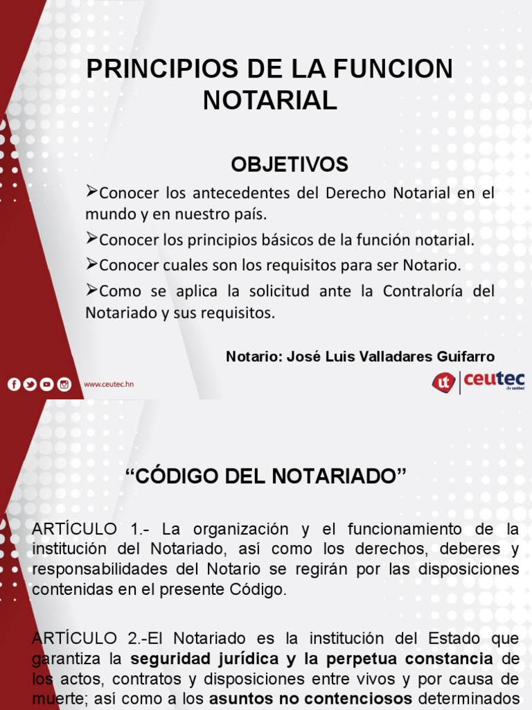 Presentacion Semana I Notariado I Principios Funcion Notarial y ...