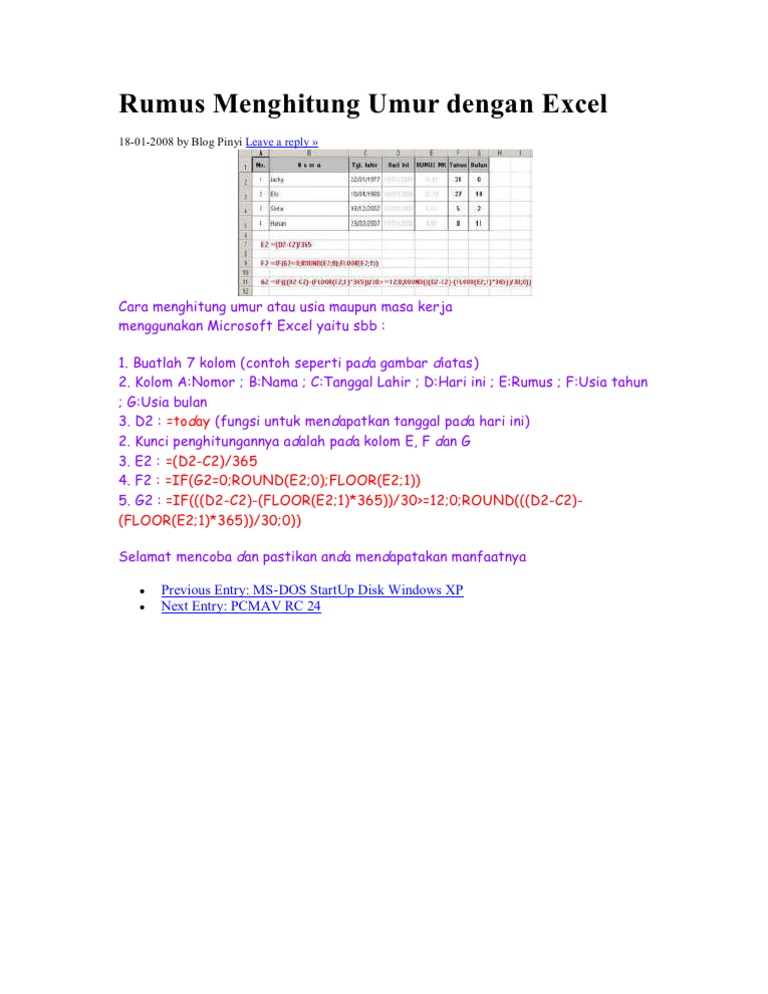 Rumus Menghitung Umur Dengan Excel | PDF