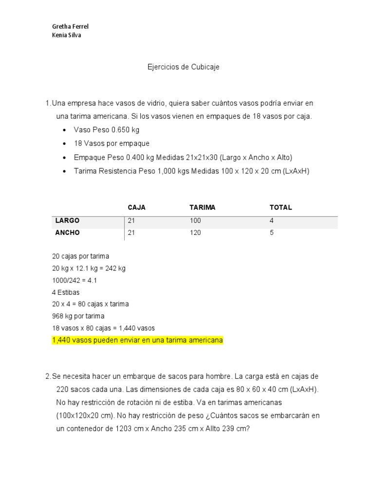Ejercicios de Cubicaje | Descargar gratis PDF | Transporte | Envío