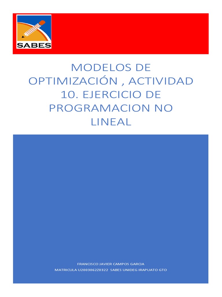 Actividad 7.ejercicios de Programación No Lineal | PDF | Programacion ...