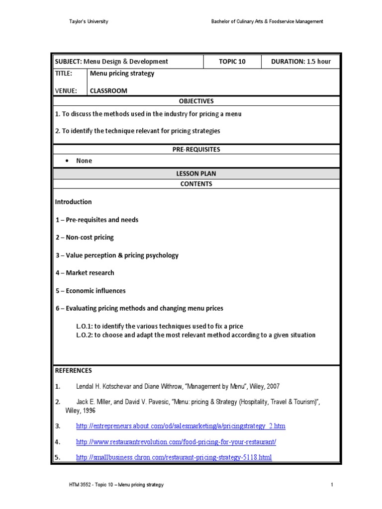 Topic 10 - Menu Pricing Strategy | PDF | Menu | Pricing