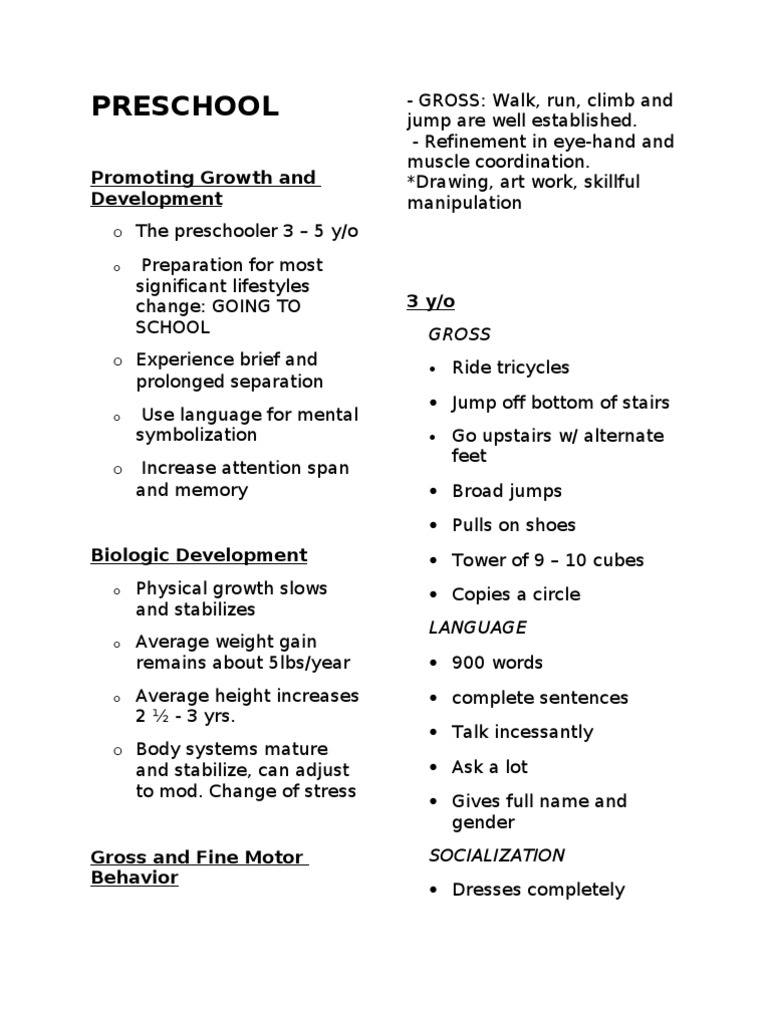 Pedia Notes #1 - Preschool | PDF | Stuttering | Behavioural Sciences