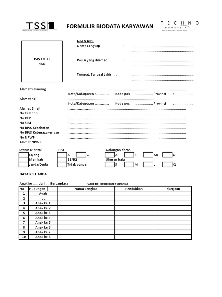 Form Biodata Pelamar | PDF