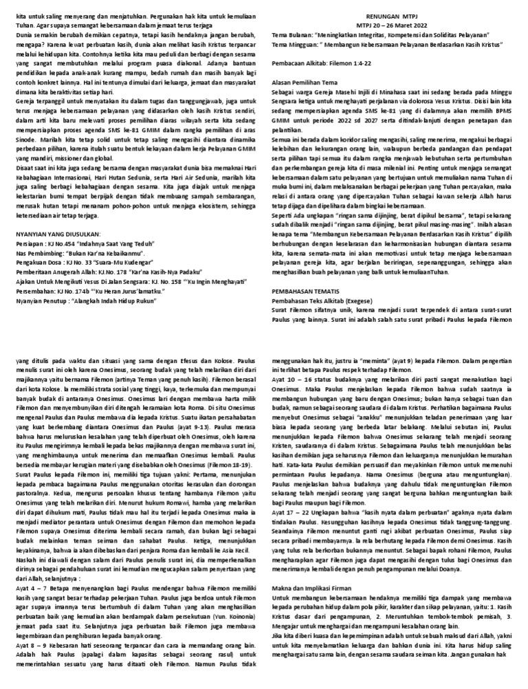 Renungan MTPJ: Kebersamaan Kasih Kristus | PDF