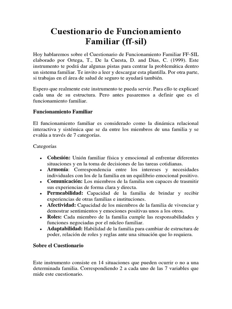 Evaluación del Funcionamiento Familiar | PDF | Las emociones | Cuestionario
