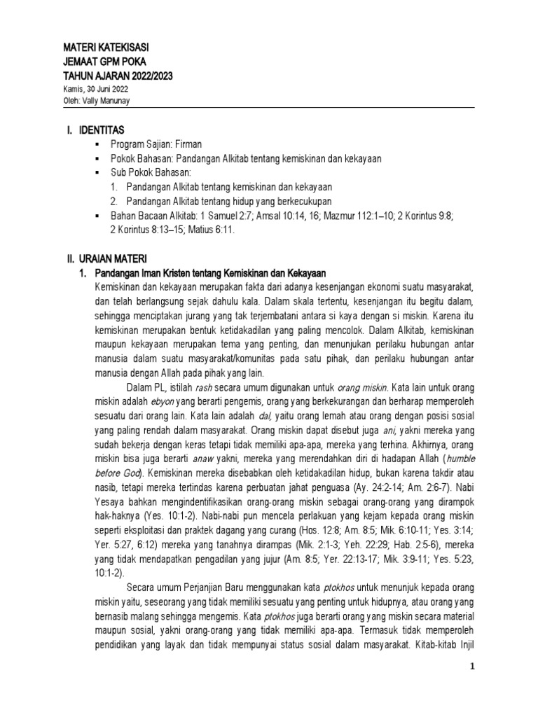 MATERI KATEKISASI 30 Juni 2022 | PDF