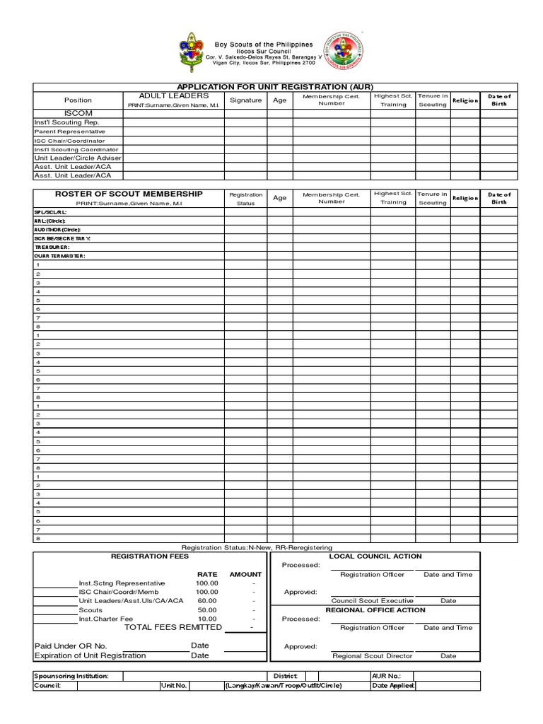 AUR Registration Form for Scouting | PDF