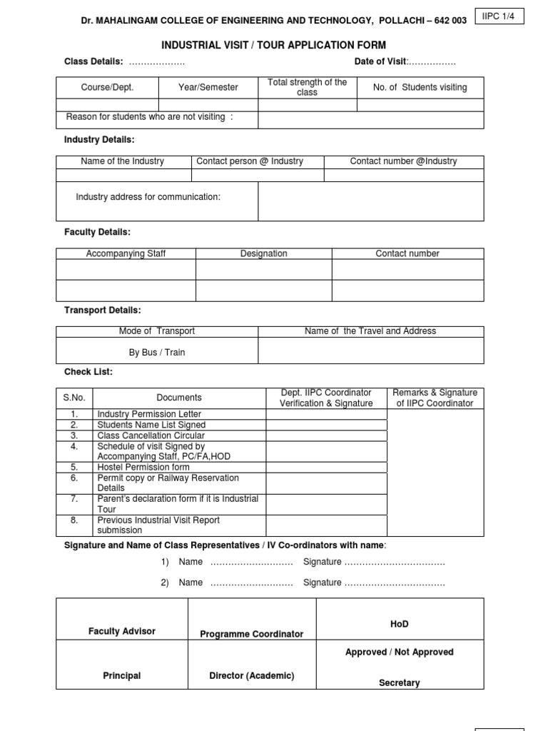 Planning an Industrial Visit: Documents and Forms Required for ...