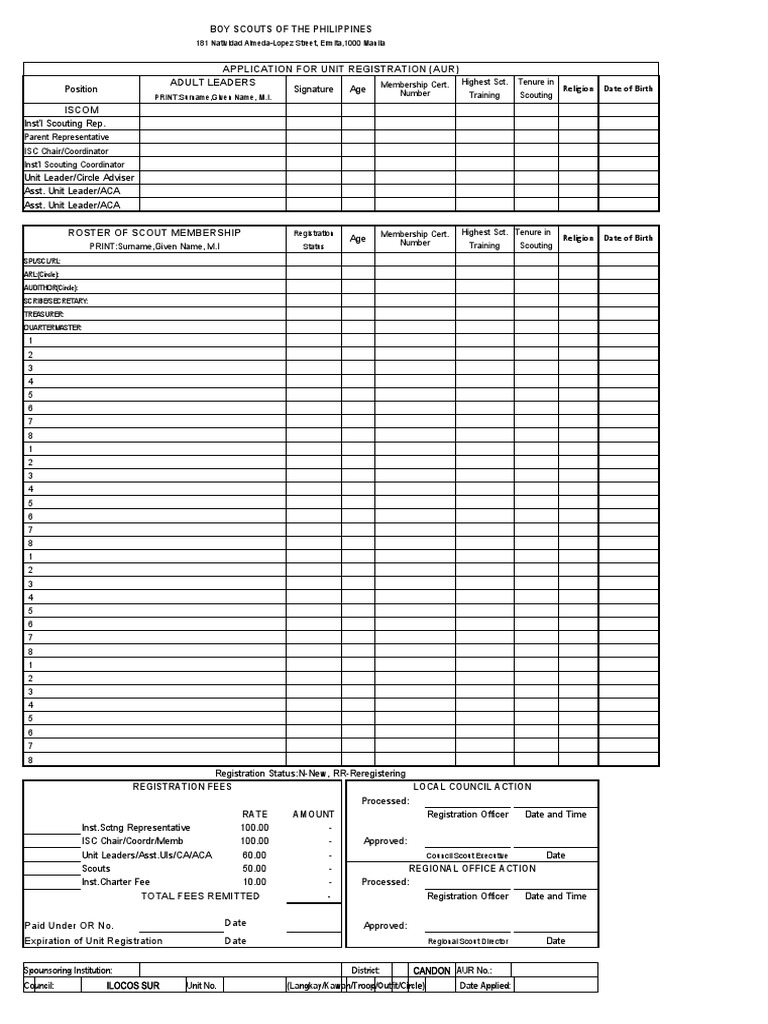 BSP Unit Registration Application Form | PDF | Girl Guiding And Girl ...