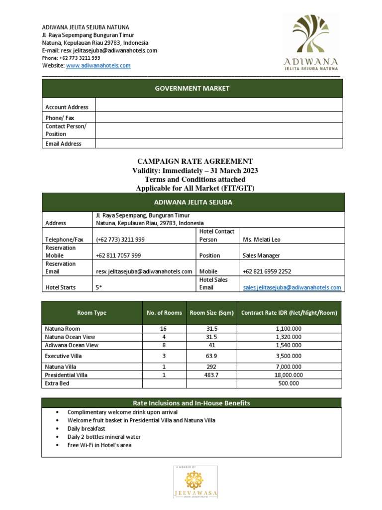 Adiwana Jelita Sejuba Natuna Resort - Government Market 02 Sep'22 - 31 ...