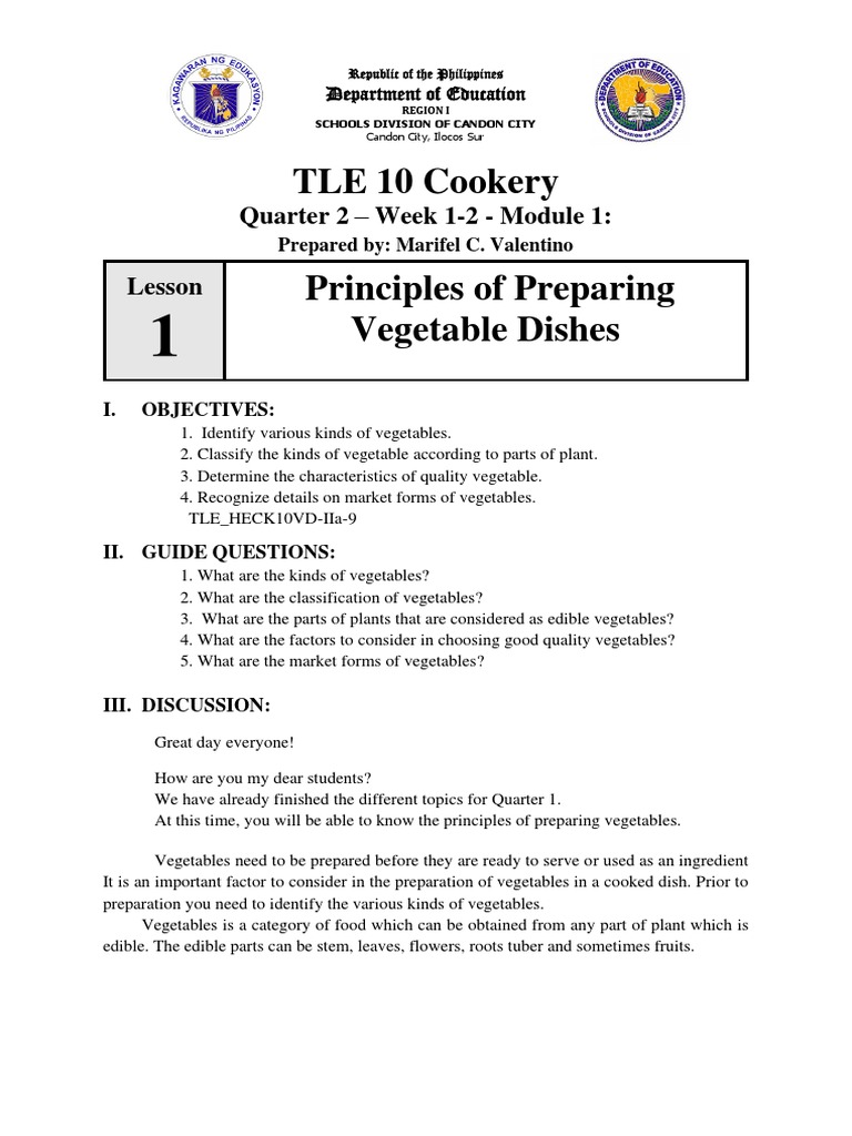 TLE 10-Cookery - Q2 - W1-2 - M1 - LDS - Principles-of-Preparing ...