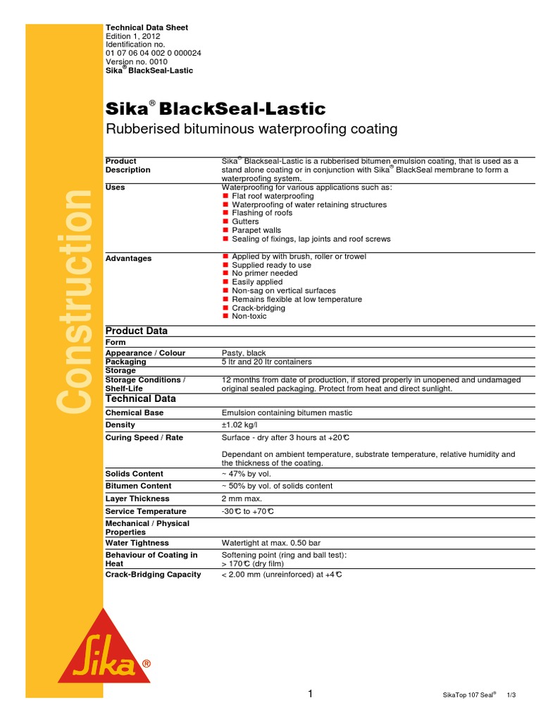 Sika BlackSeal-Lastic Waterproofing Guide | PDF | Asphalt | Economic ...