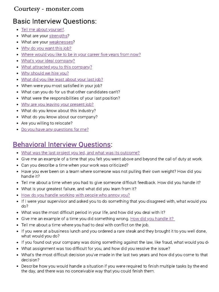 100 Interview Questions | PDF