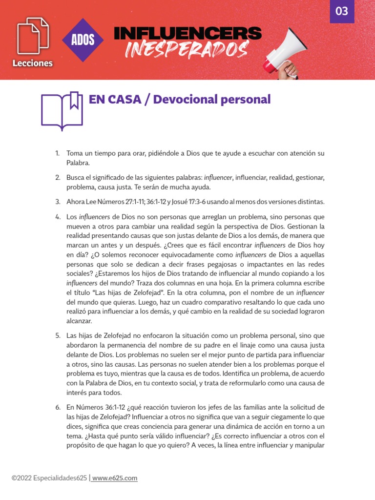 Lecciones Influencers Ados 03 Devocional | PDF | Realidad | Dios
