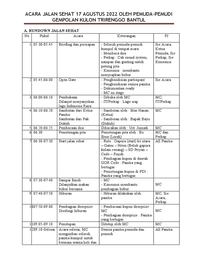 Rundown Dan Juknis Jalan Sehat 2022.1 | PDF