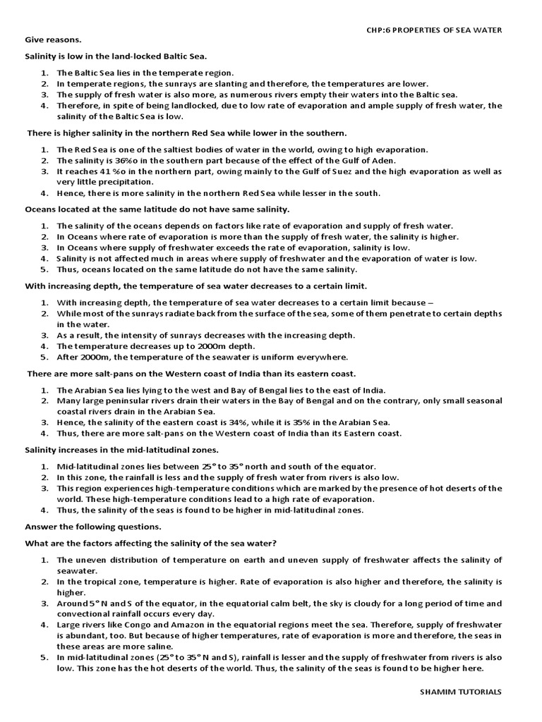 Properties of Sea Water for Class 9 | PDF | Sea | Water