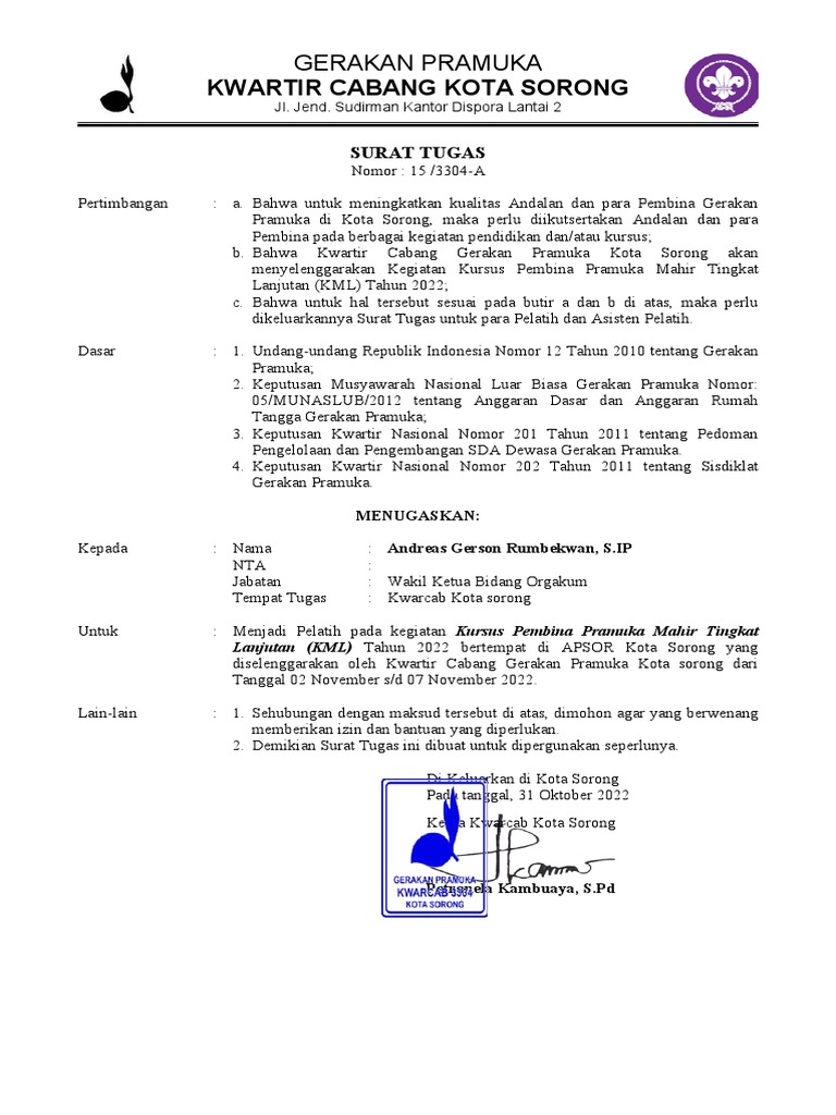 Surat Tugas - KML 2022 | PDF