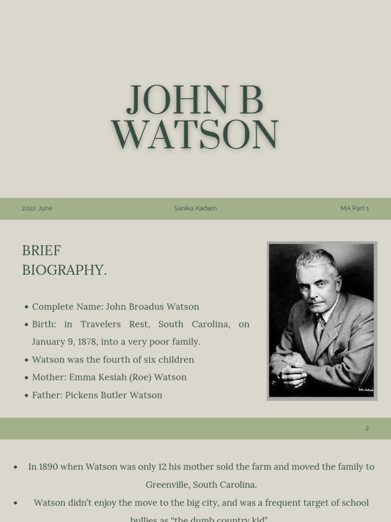 John B Watson | PDF | Behaviorism | Psychology
