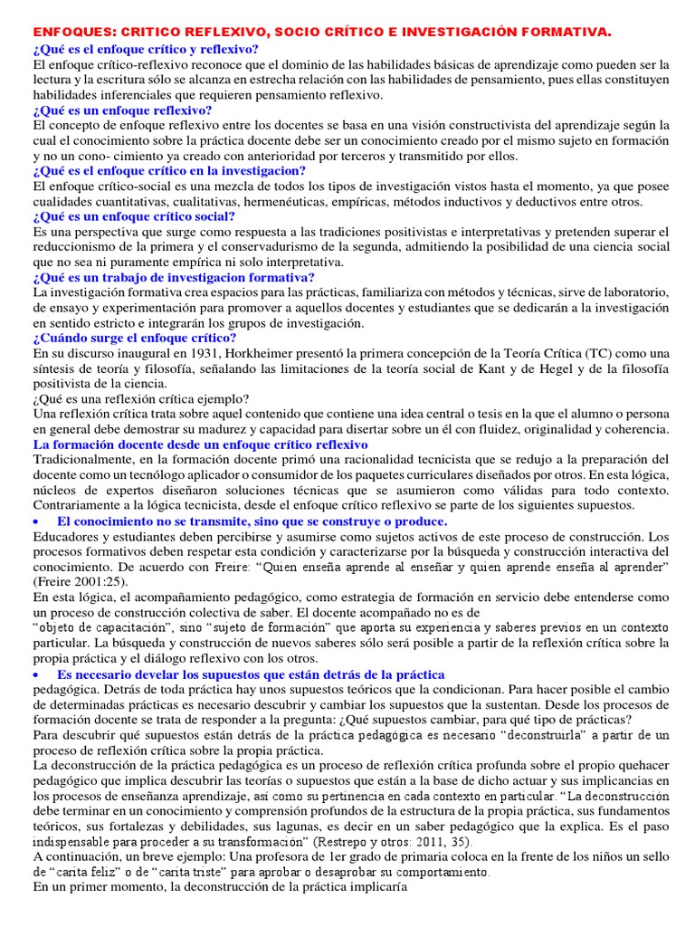 Enfoque Reflexivo Critico | PDF | Plan de estudios | Maestros