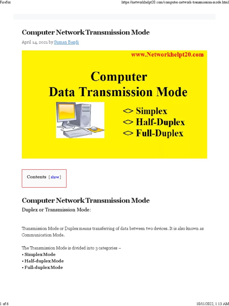 Computer Network Transmission Mode - Network Help | PDF | Duplex ...