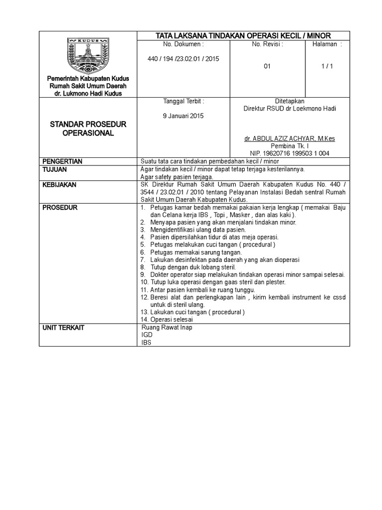 Prosedur Operasi Minor RSUD Kudus | PDF | Kesehatan Holistik